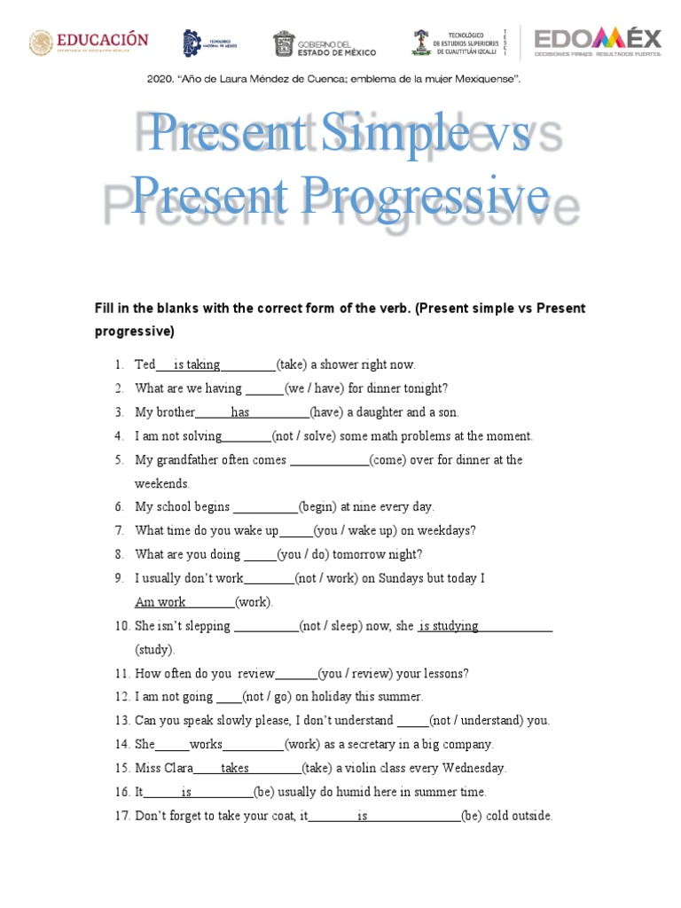 Practice 5 Present Simple Vs Present Progressive | PDF