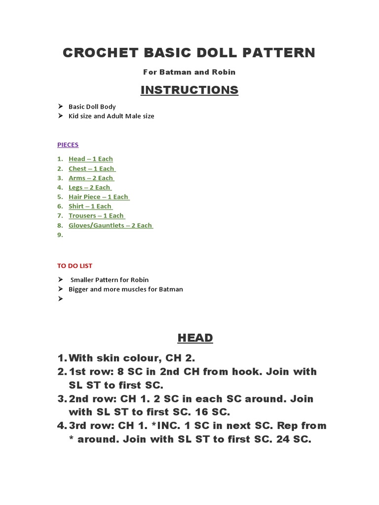 Crochet Doll Body Pattern Batman Robin | PDF | Clothing