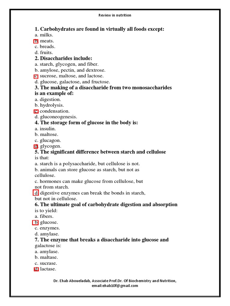 Carbohydrate MCQs | PDF | Glucose | Carbohydrates