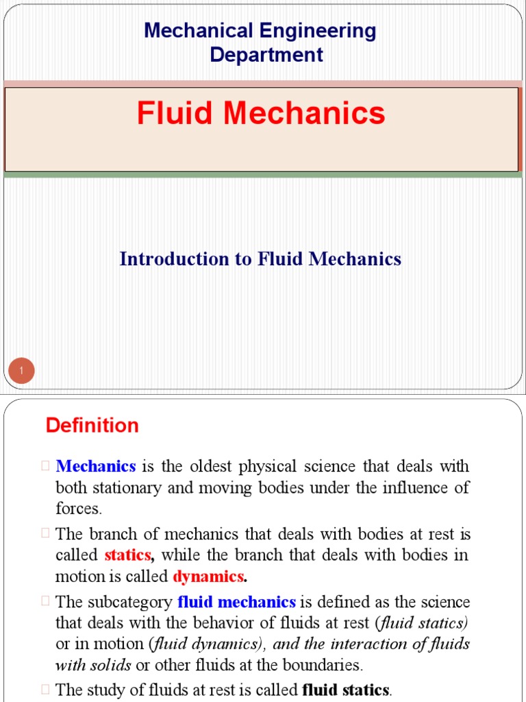 Fluid Mechanics: Mechanical Engineering Department | PDF | Viscosity ...