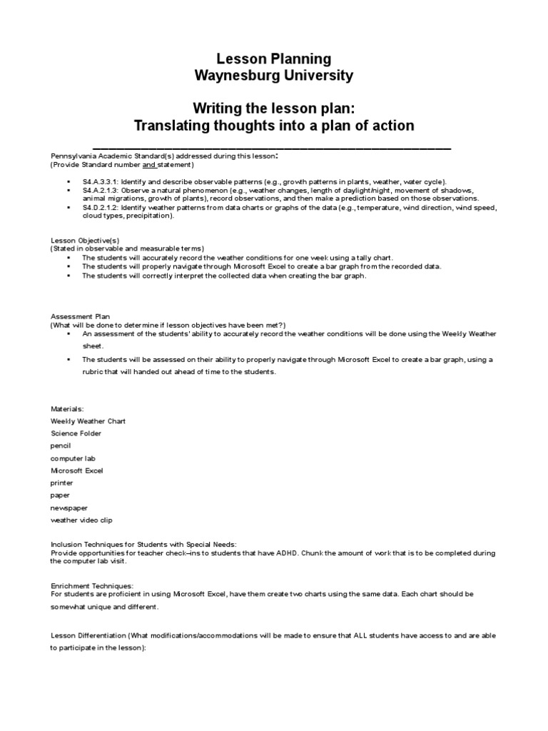 Weather Chart Lesson Plan for Kids | PDF | Weather | Chart