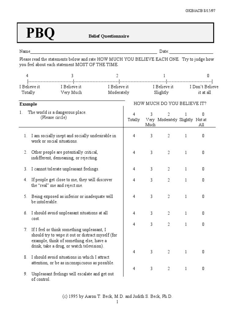 PBQ Belief Questionnaire Scoring Guide | PDF | Personality Disorder ...