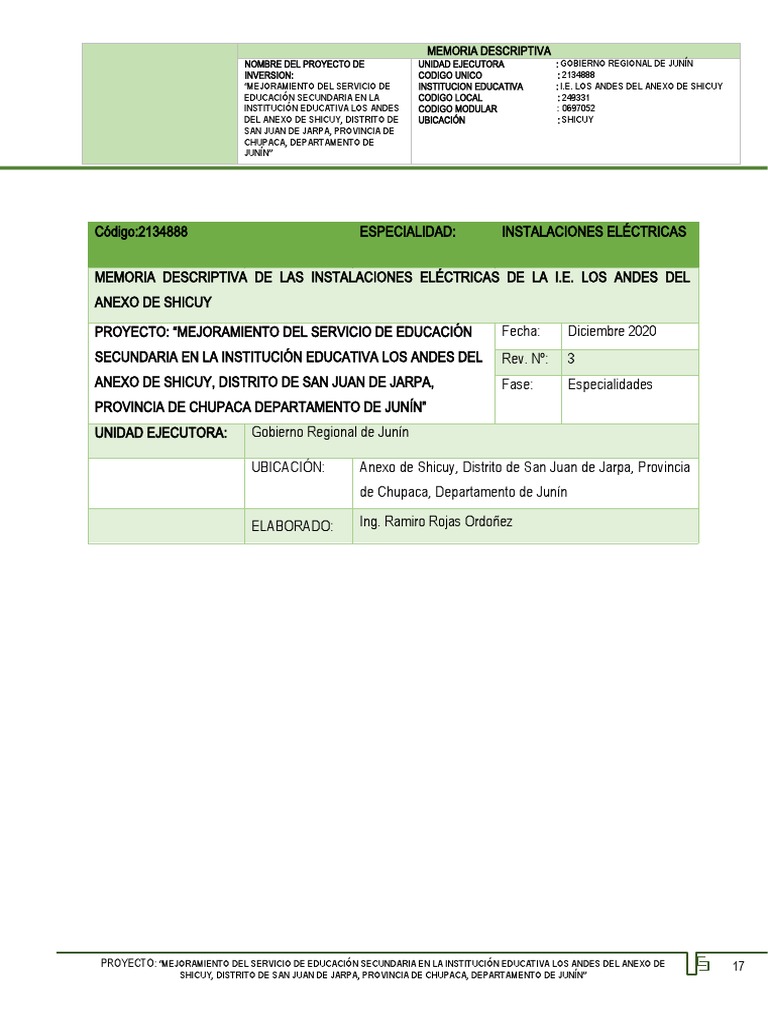 Memoria Descriptiva de Instalaciones Electricas | PDF | Ingenieria Eléctrica | Diodo emisor de luz