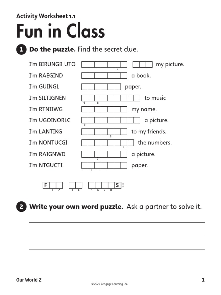 Our World 2 - Unit 1.1 - Extra Worksheet | PDF