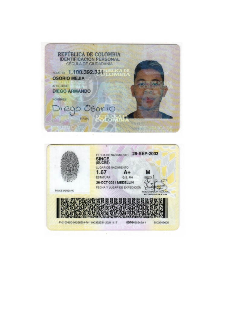 Cedula Diego Armando Osorio Mejia | PDF
