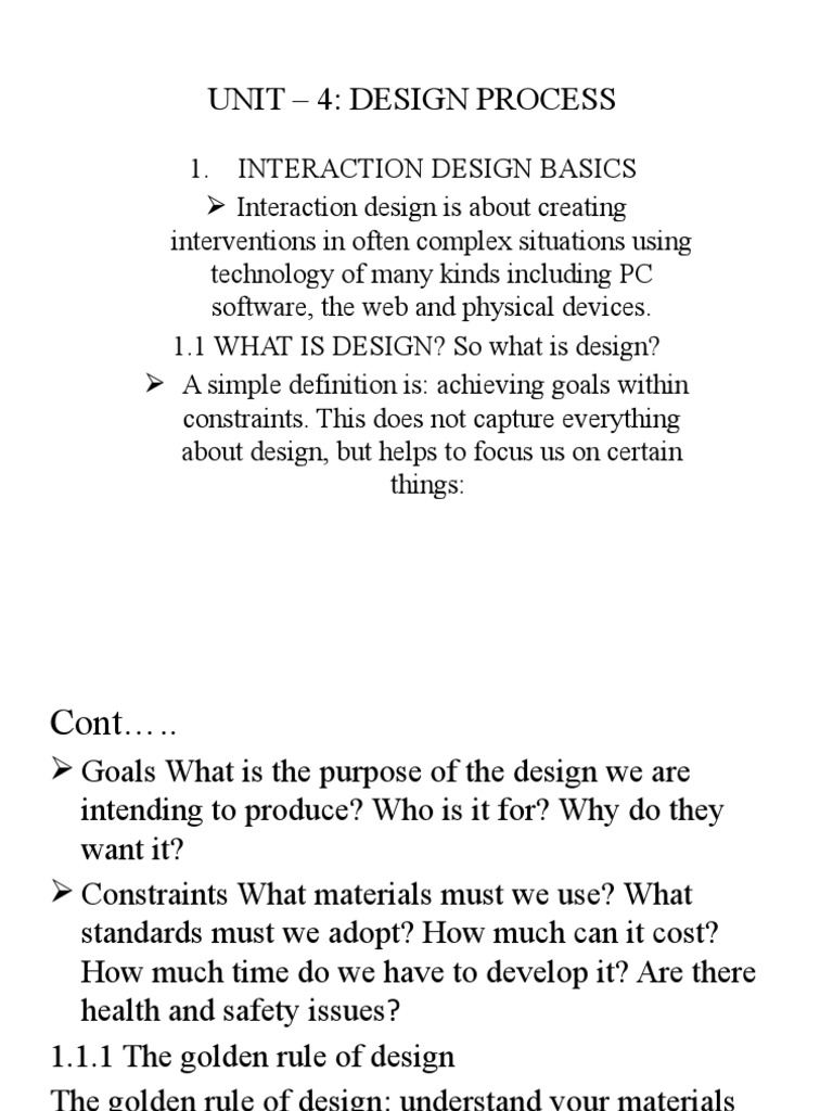 Unit - 4: Design Process | PDF | Usability | Evaluation