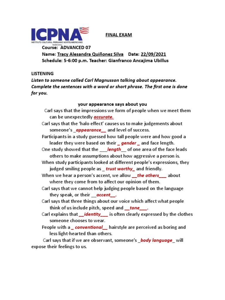 Advanced 07 Exam Icpna | PDF | Mind | Cognition