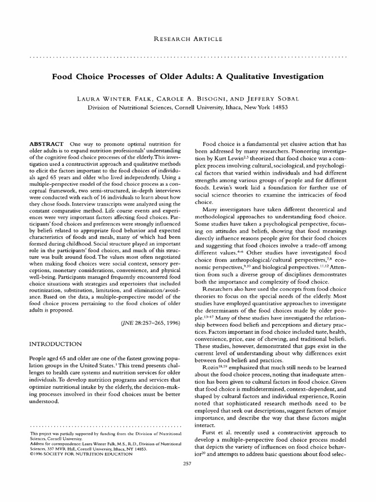 Food Choice Processes of Older Adults: A Qualitative Investigation ...