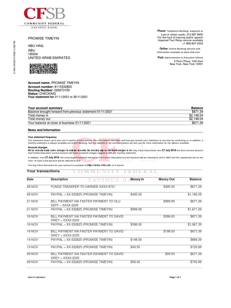 Promise Timeyin CFSB Bank Statement | Download Free PDF | Transaction ...