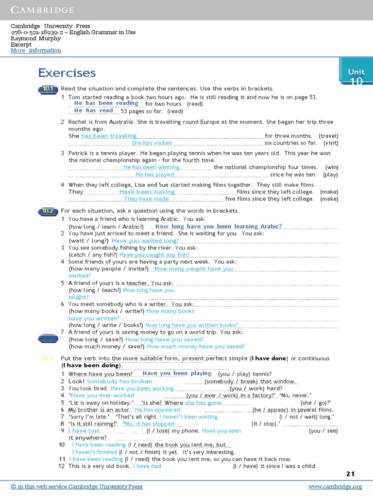 Present Perfect Continuous and Simple - Workshop1 | PDF