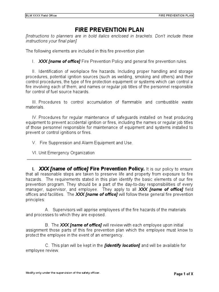 Template FIRE PREVENTION PLAN | PDF | Fire Safety | Fires