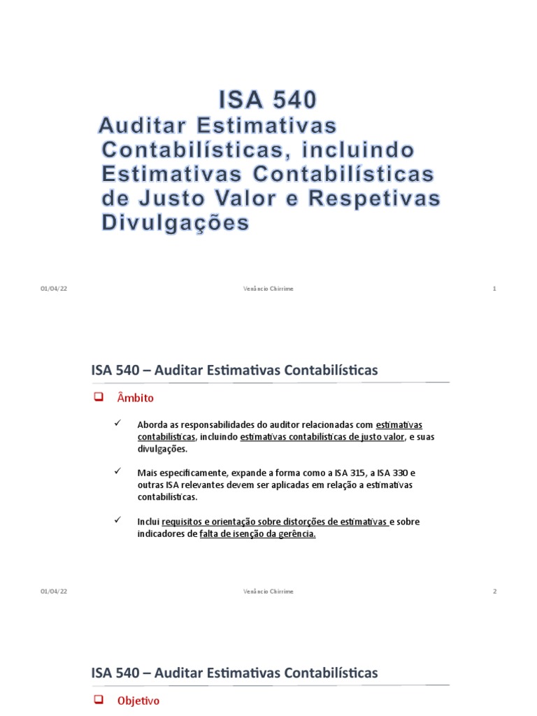 Aula 1.15 ISA 540 Estimativas Contabilisticas | PDF | Incerteza ...
