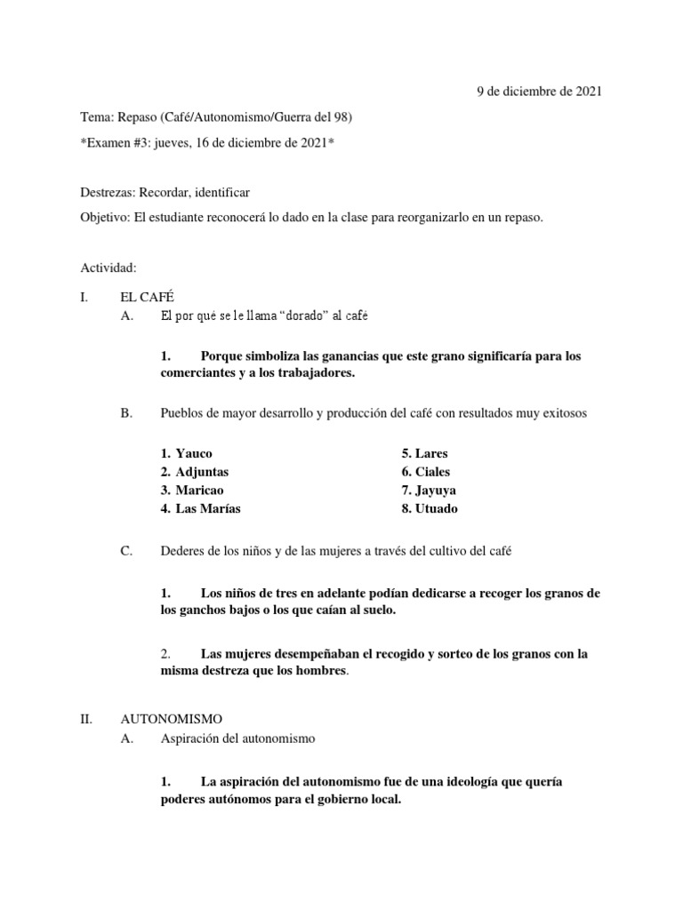 Repaso Del Examen 3 de Historia | PDF | España | Puerto Rico