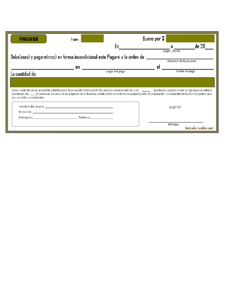 Pagaré para Imprimir en Word1 | PDF