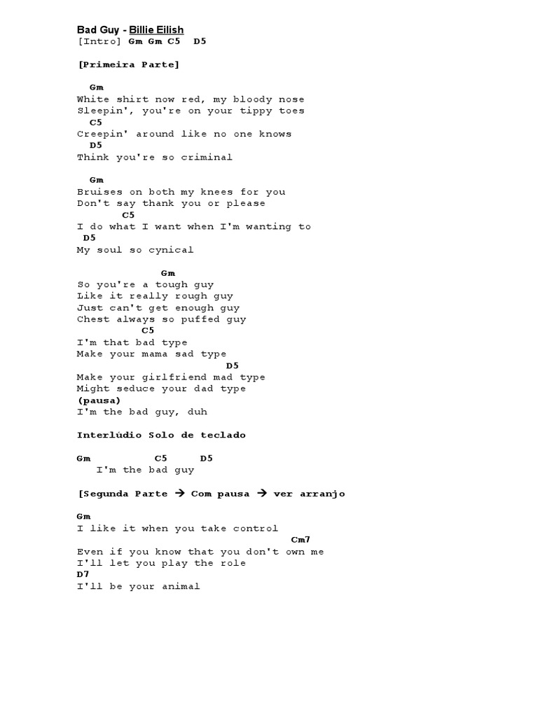 Bad Guy - Billie Eilish (Primeira Parte) | PDF