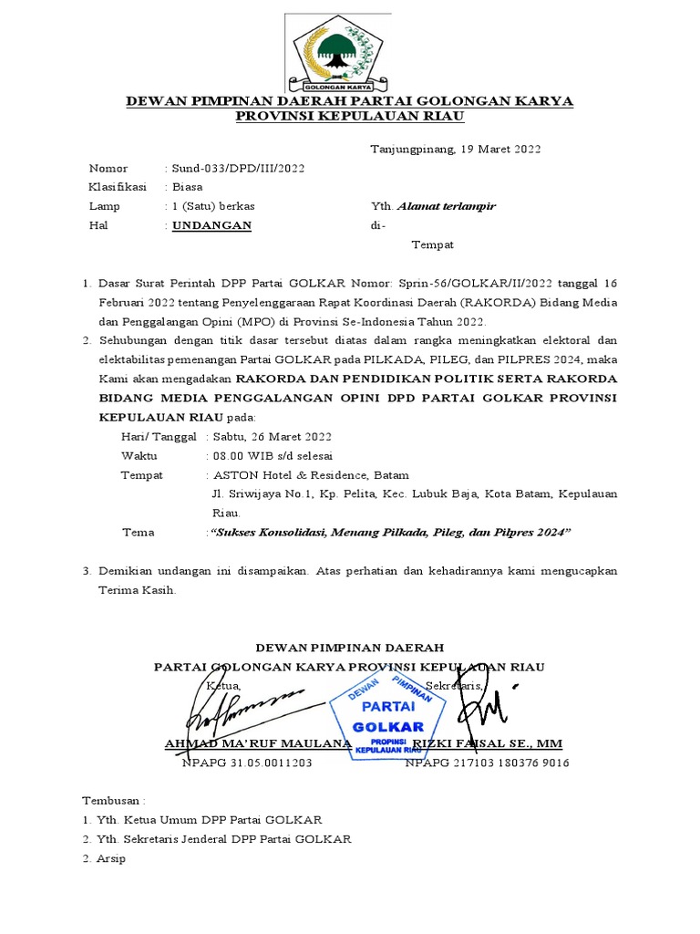 Sund-033. Undangan Rakerda Fraksi | PDF