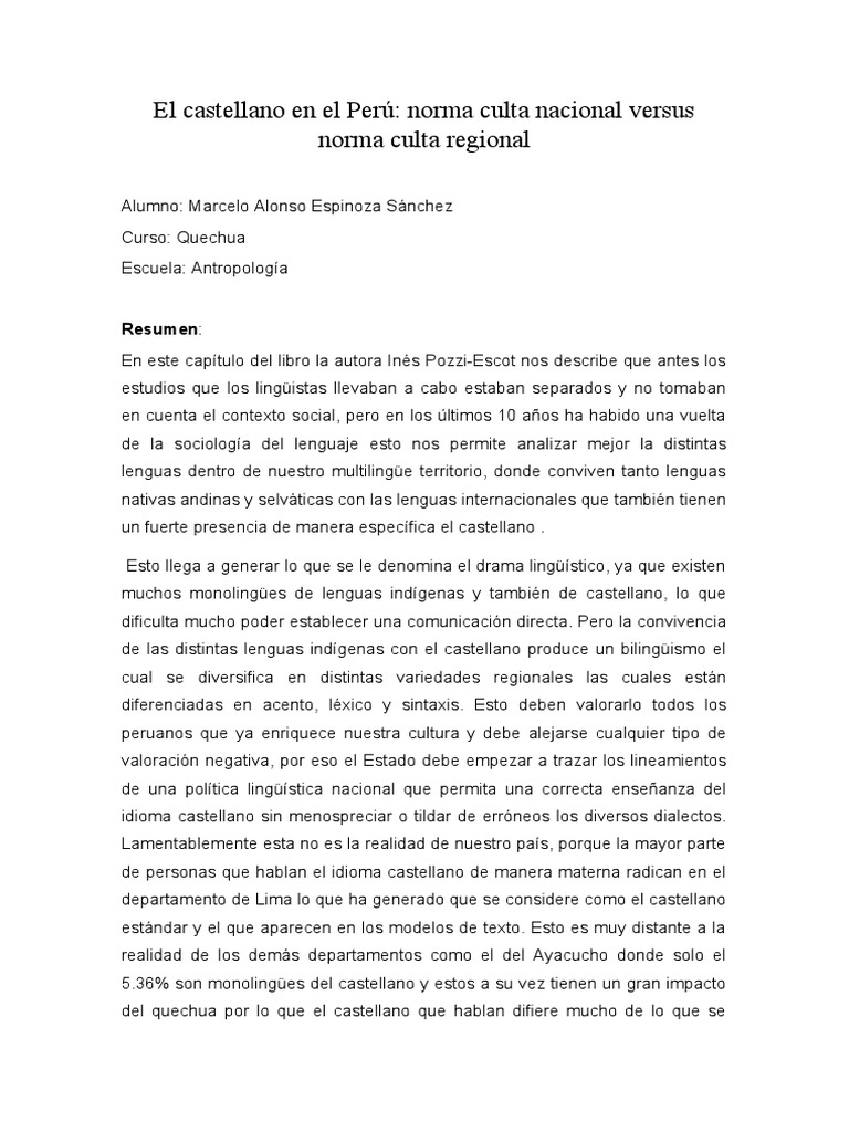 El Castellano en El Perú | PDF | Lengua española | Multilingüismo