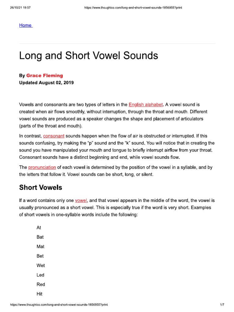 Long and Short Vowels | PDF