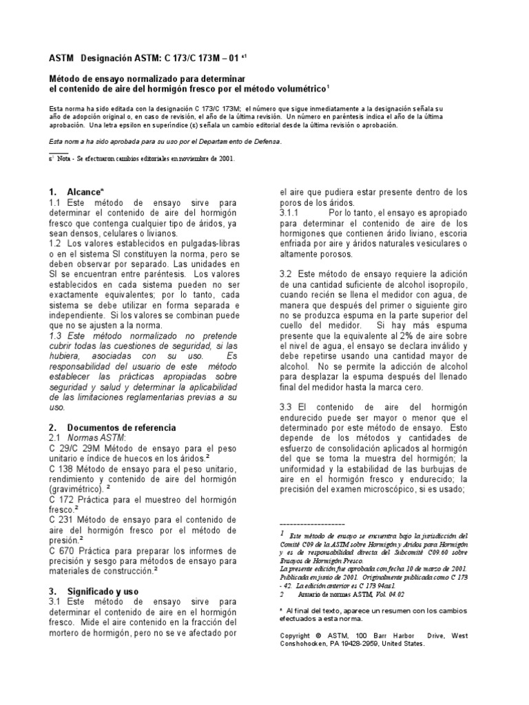 Astm C-173 | PDF | Hormigón | Agua