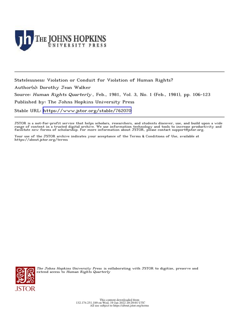 Statelessness Violation or Conduit For Violation of Human Rights | PDF ...