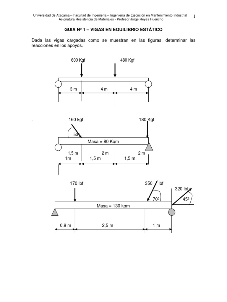 Guía Ejercicios De Equilibrio Estatico Pdf