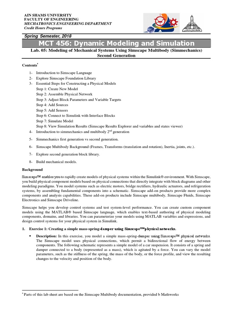 Lab 05 Modeling of Mechanical Systems Using Simscap Multibody 2nd ...