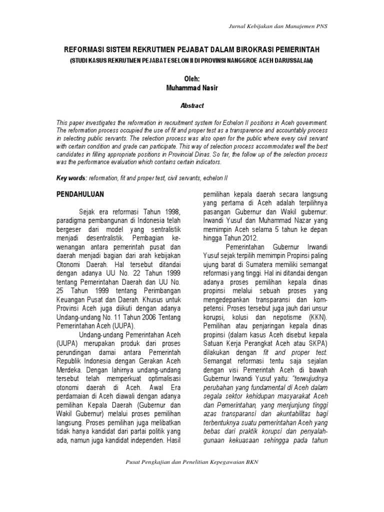 Rekrutmen Jabatan Eslon II D Aceh | PDF