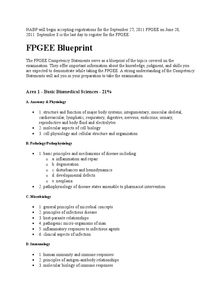FPGEE Blueprint: Area 1 - Basic Biomedical Sciences - 21% | PDF ...