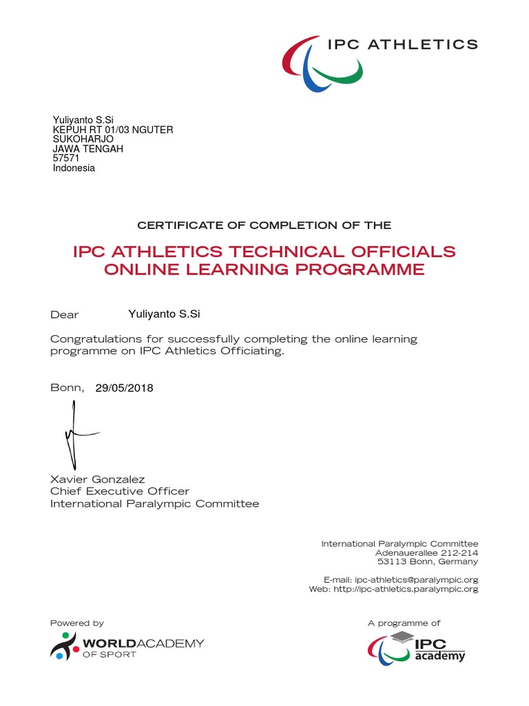 IPC Athletics TOP Cert | PDF | Business | Computers