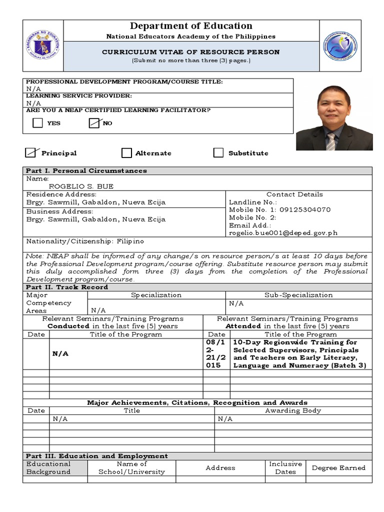 NEAP Certified Resource Person CV | PDF