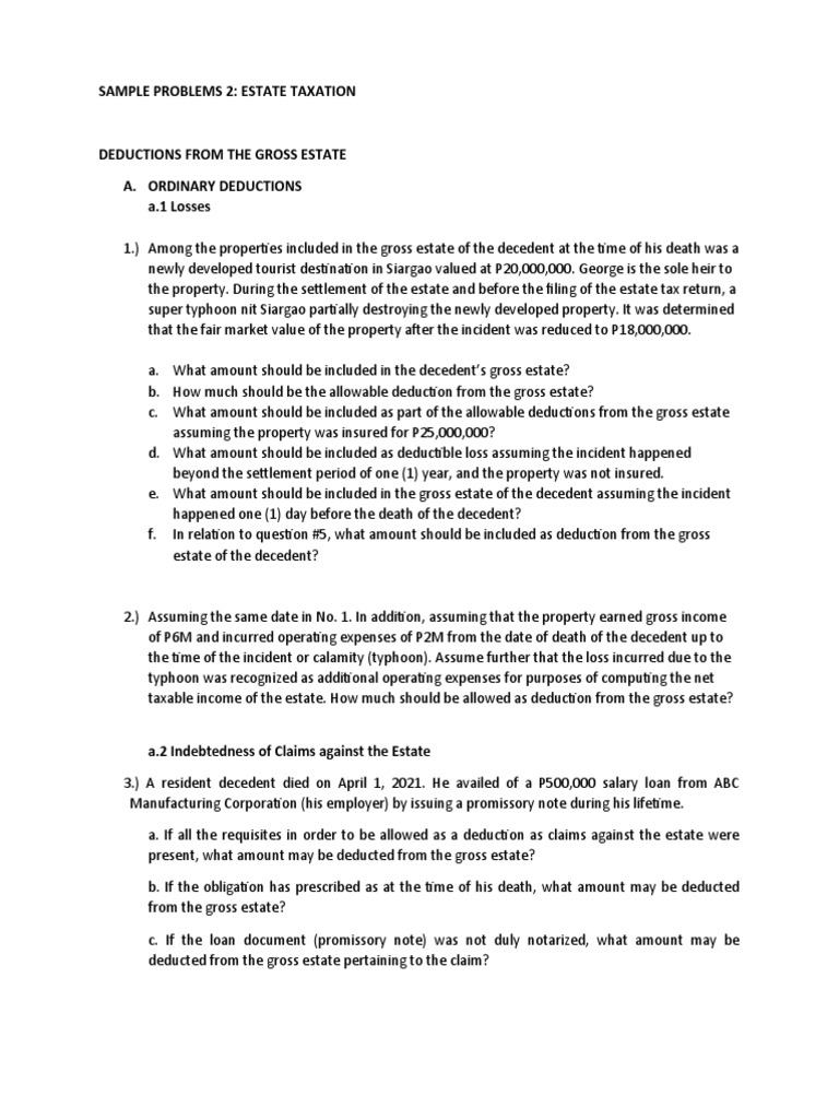 Estate Tax Sample Problems 2 | Download Free PDF | Tax Deduction ...