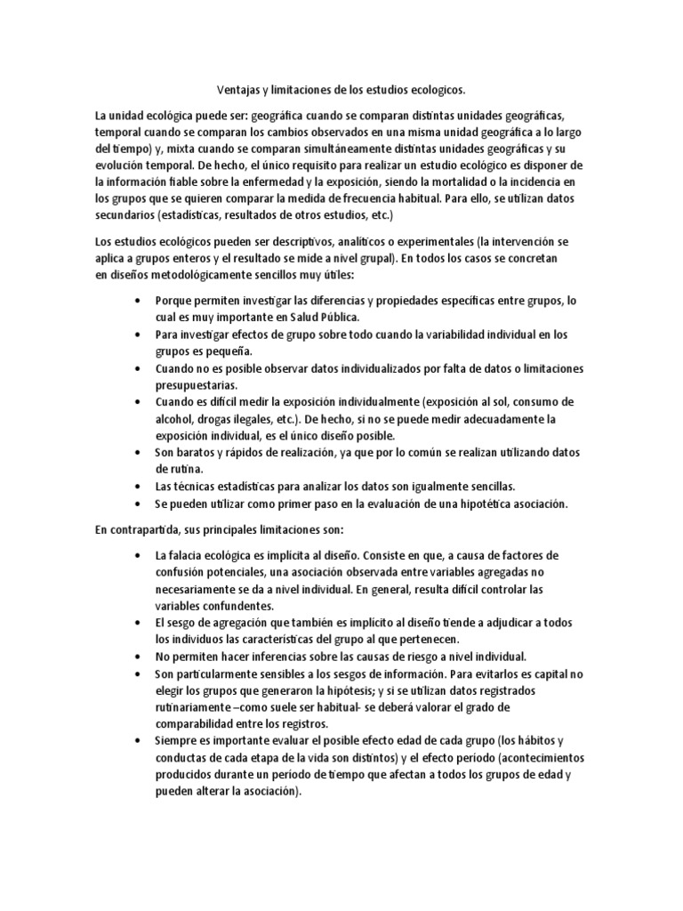 Ventajas y limitaciones de estudios ecológicos | PDF | Estadísticas ...