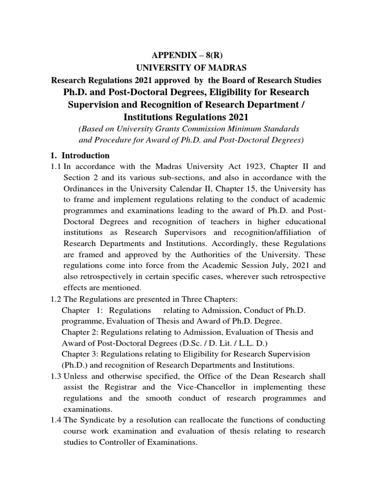 PHD Regulations 2021 | PDF | Doctor Of Philosophy | Thesis