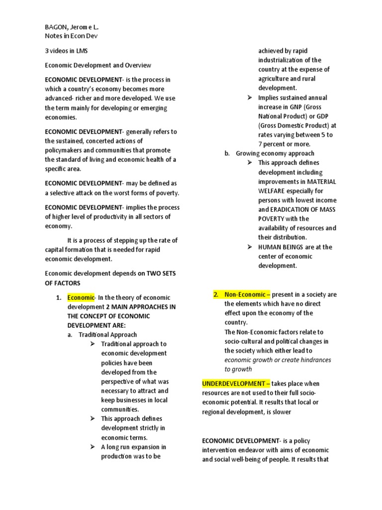 Notes #1 Economic Development and Overview | PDF | Economic Development ...