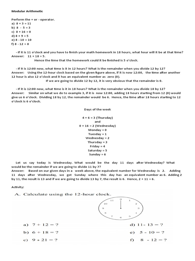 Modular Arithmetic Pdf Group Mathematics Metric Geometry