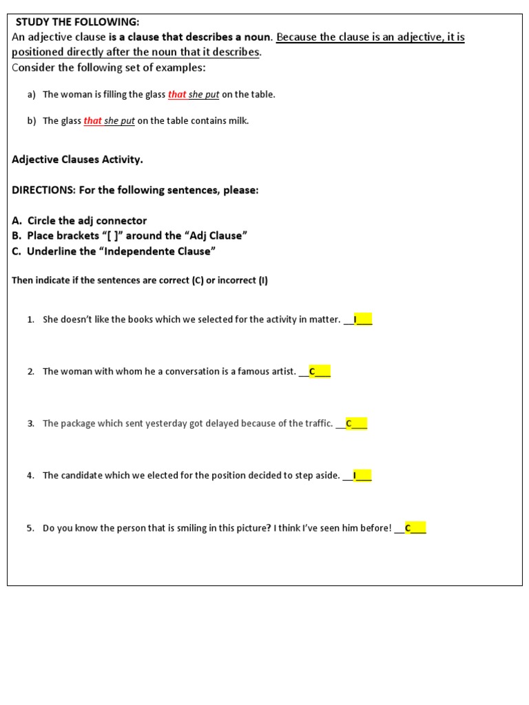 Adjective Clauses Activity | PDF