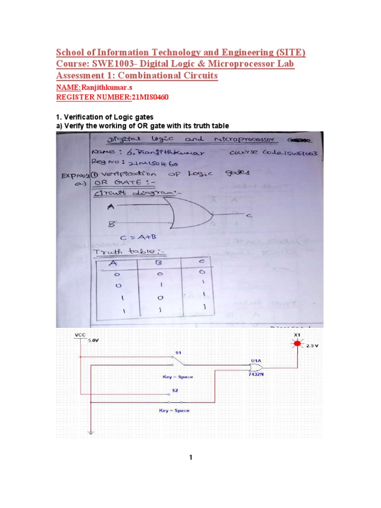 School of Information Technology and Engineering (SITE) Course: SWE1003-Digital Logic ...