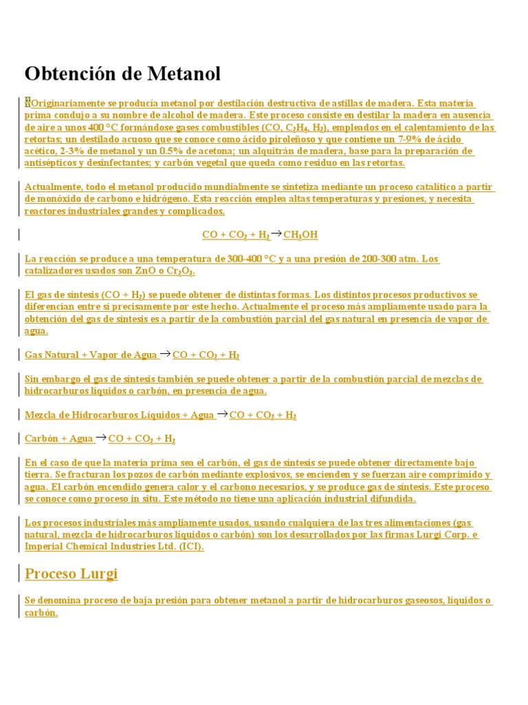 Obtención de Metanol | PDF | Catálisis | Metanol