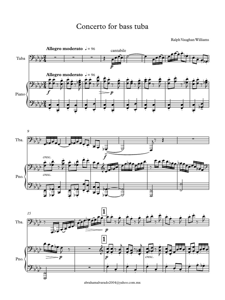 Vaughan Williams, Ralph. Concerto For Bass Tuba - Partitura Completa ...