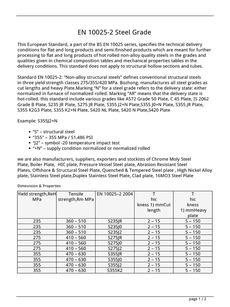 EN 10025-2 Steel Grade: Dimesnsion & Properties | PDF | Structural Steel | Steel