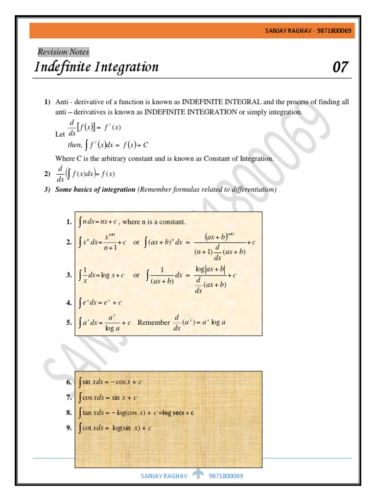 N - 7 (B) Indefinite Integration | PDF | Function (Mathematics) | Integral
