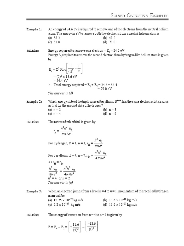 Solved Examples and Excercise | PDF | Photoelectric Effect | Electronvolt