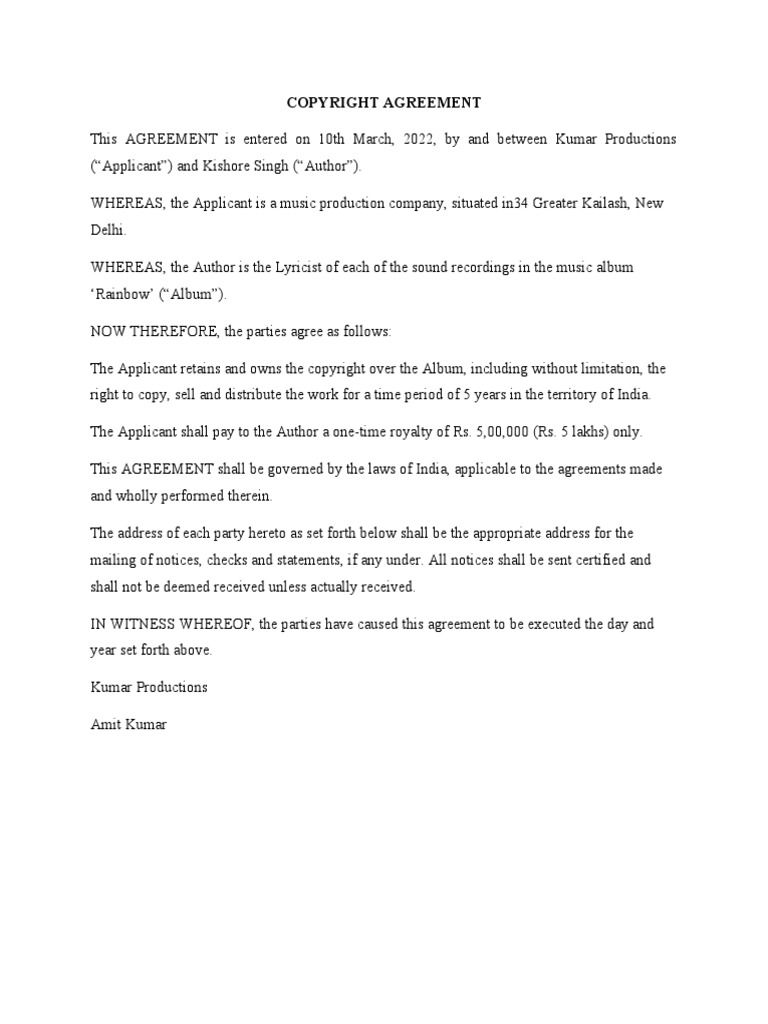 Copywright Agreement | PDF | Business | Politics