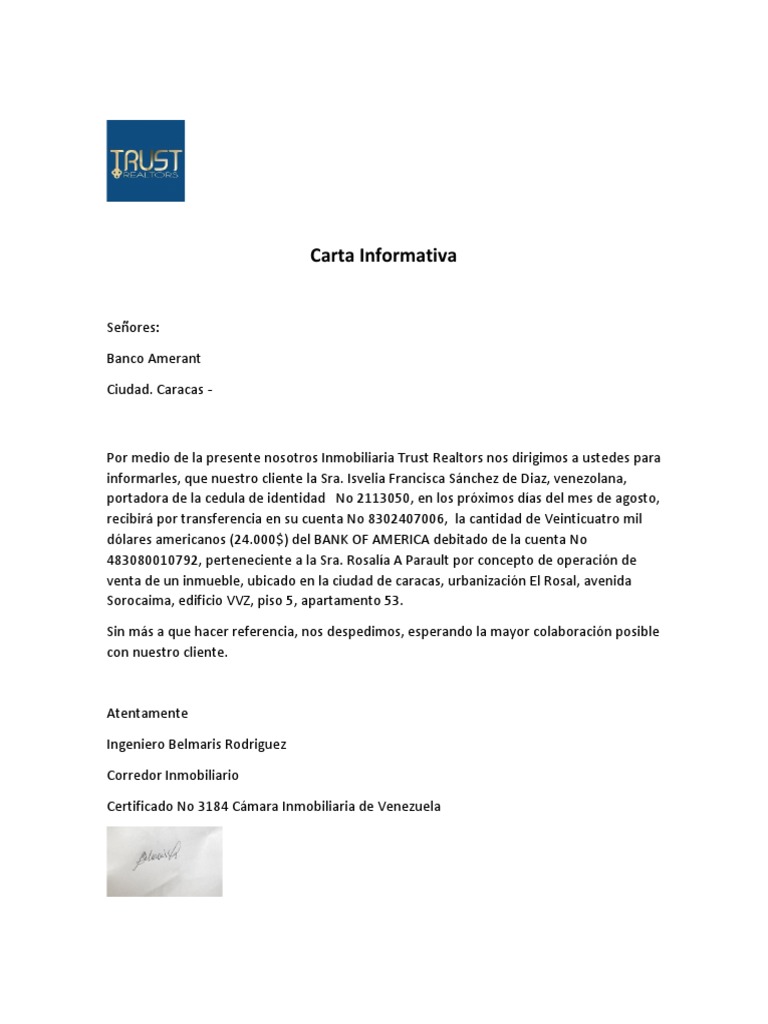Carta Informativa de Compra VVZ | PDF