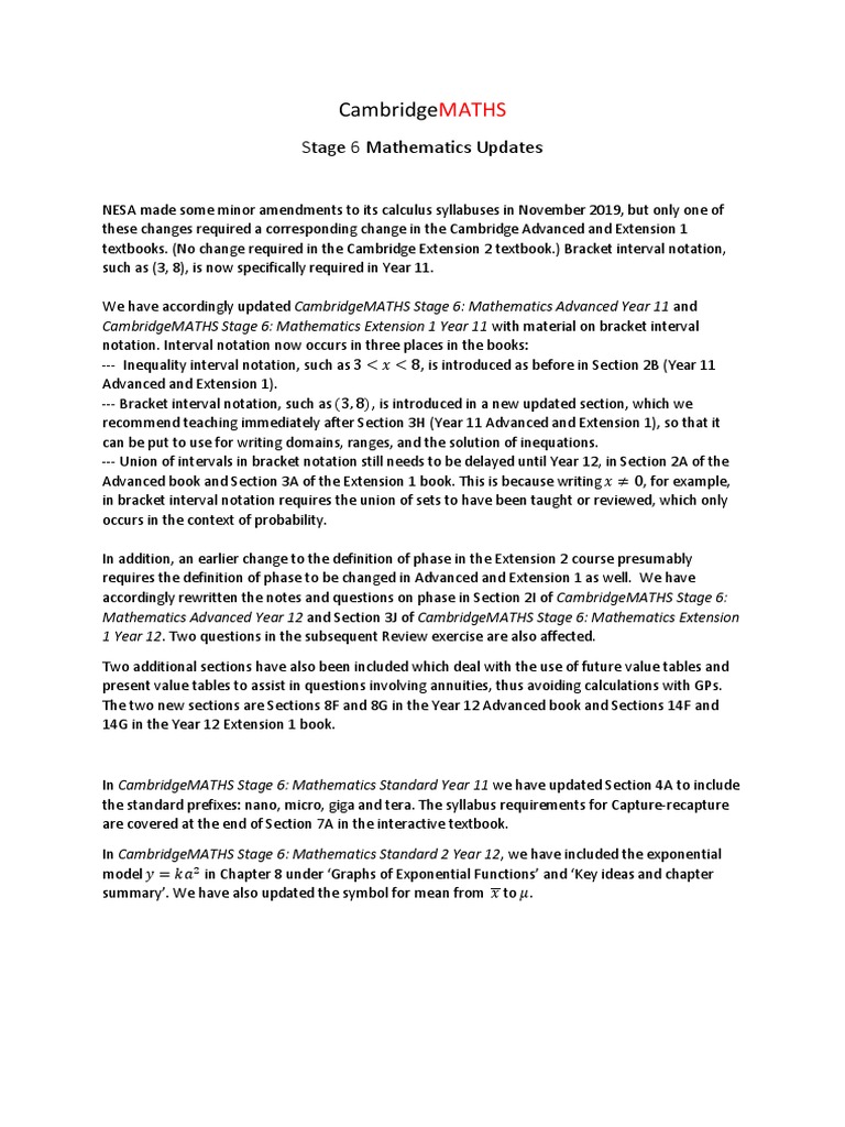 CambridgeMATHS Stage 6 Updates | PDF | Function (Mathematics) | Mathematics