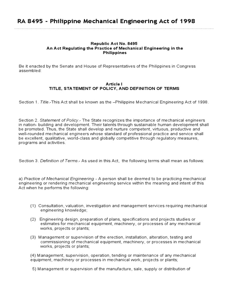 RA 8495 | PDF | Engineer | Licensure