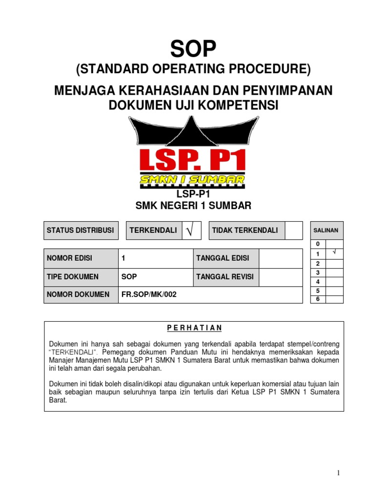 A. SOP Menjaga Kerahasiaan Dan Penyimpanan Dok. | PDF