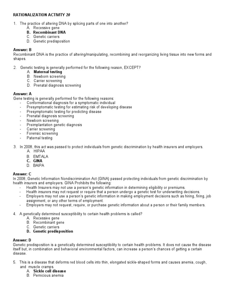 Rationalization Activity 20 | PDF | Genetic Testing | Genetics