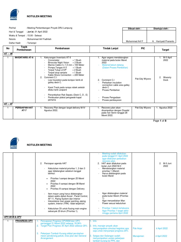 01 - 04 - 2022 Notulen Meeting Internal | PDF