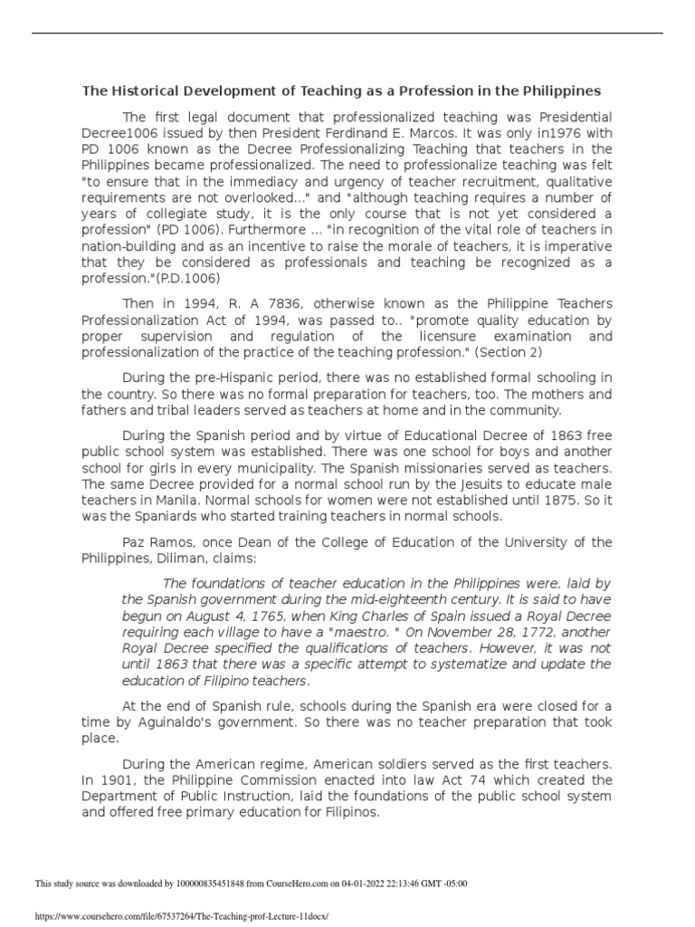 The Historical Development of Teaching As A Profession in The ...